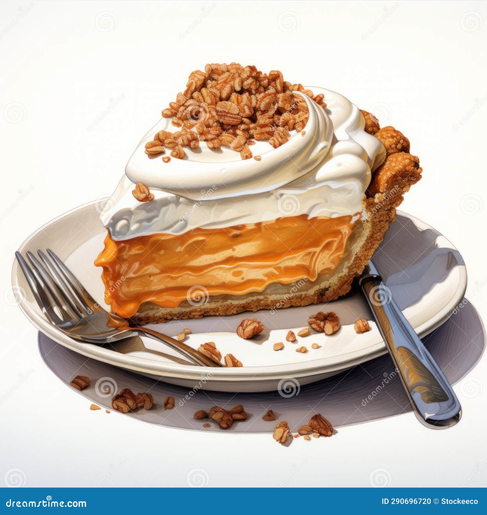 Hyper-realistic Watercolor Illustration of Pumpkin Chiffon Pie with ...