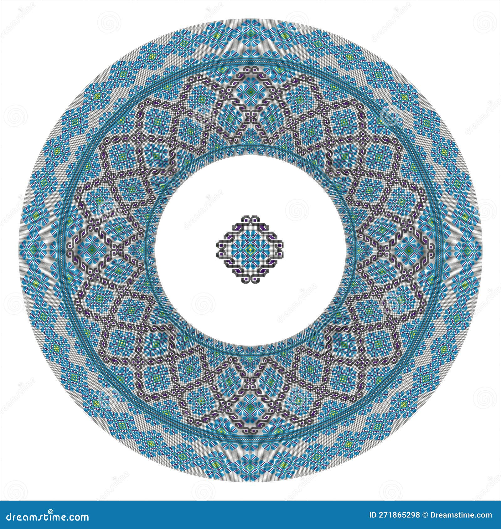 Round Plate with a Pixelated Geometric Pattern in Cold Colors Stock ...
