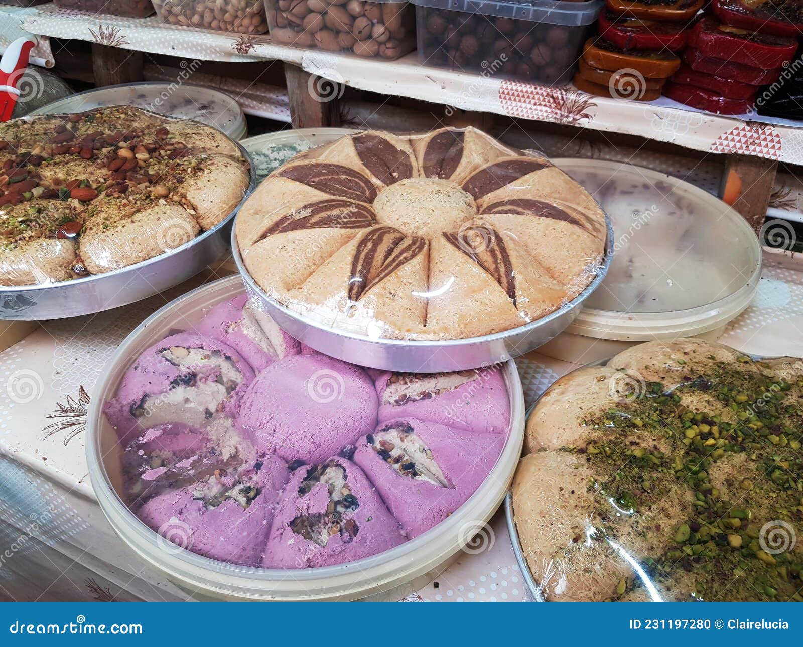 Round Plate with Sweet Halva on the Counter of an Oriental Bazaar Stock ...