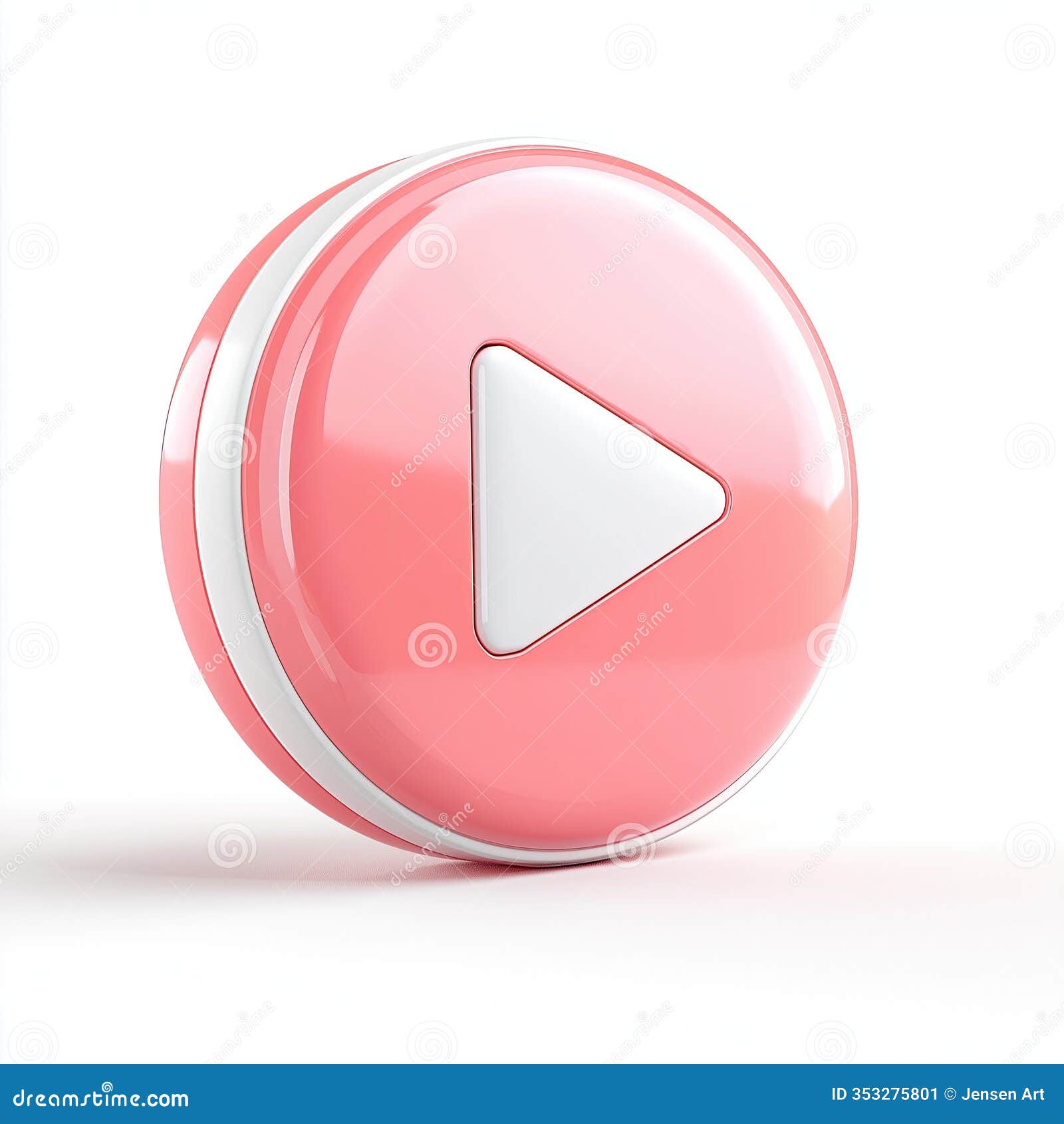 Round Play Button Icon on White Background, 3D Rendering Digital Media ...