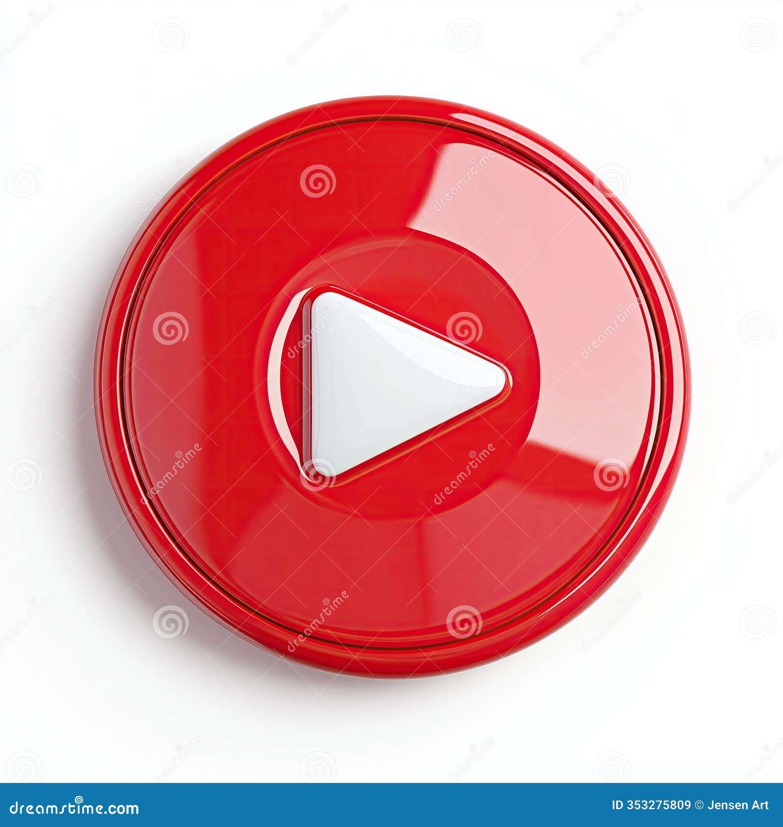 Round Play Button Icon on White Background, 3D Rendering Digital Media ...