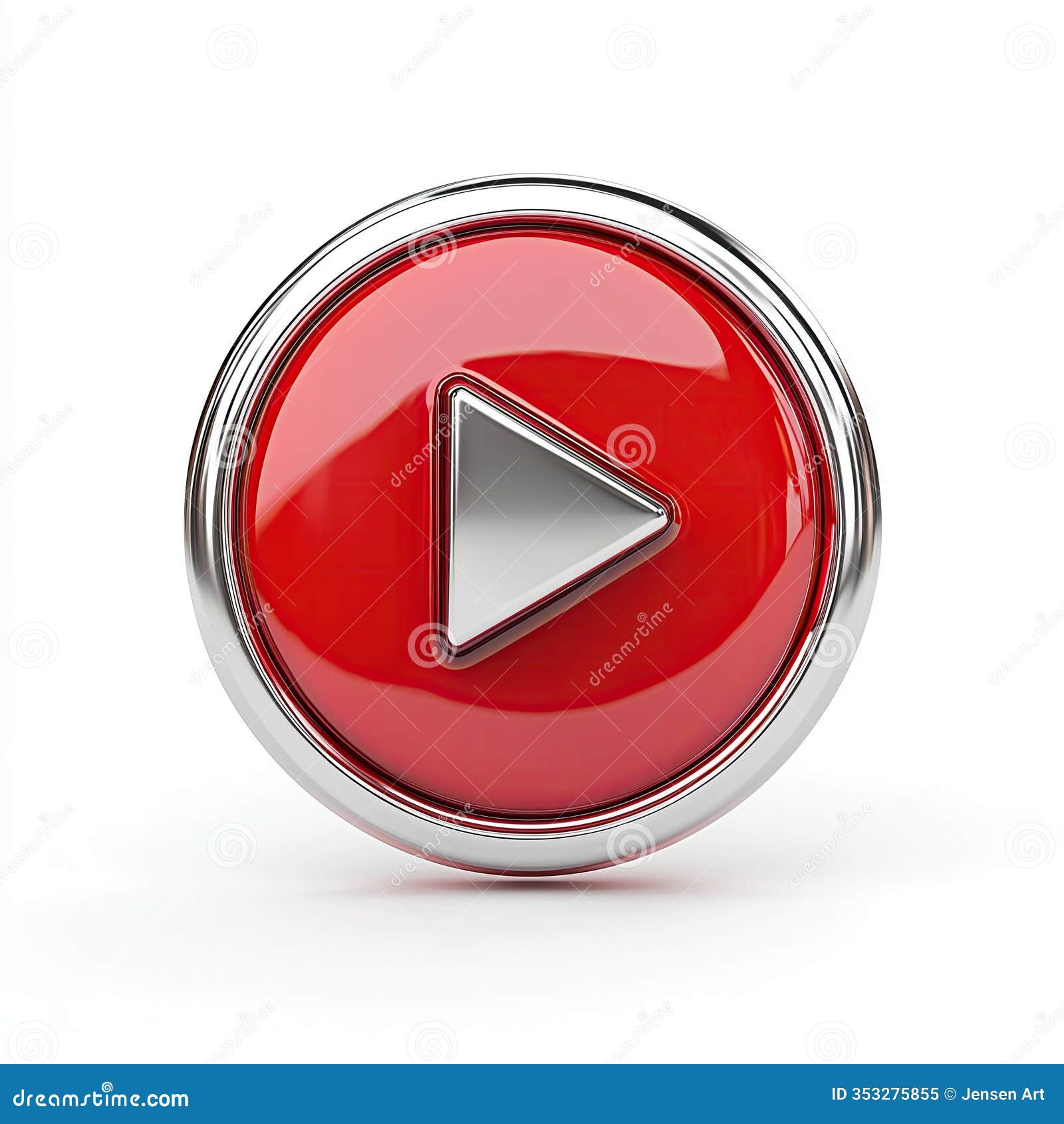 Round Play Button Icon on White Background, 3D Rendering Digital Media ...