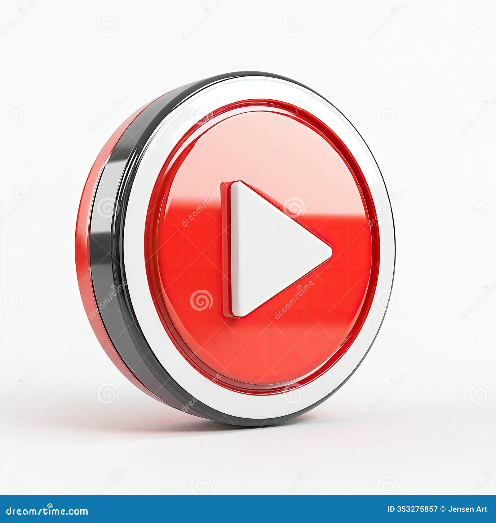 Round Play Button Icon on White Background, 3D Rendering Digital Media ...