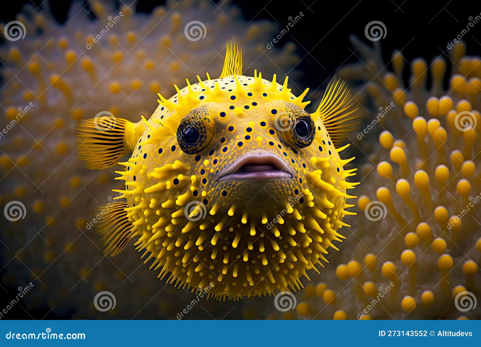Round Poisonous Puffer Fish with Spikes All Over Body on Dark ... Round Poisonous Puffer Fish with Spikes All Over Body on Dark ...