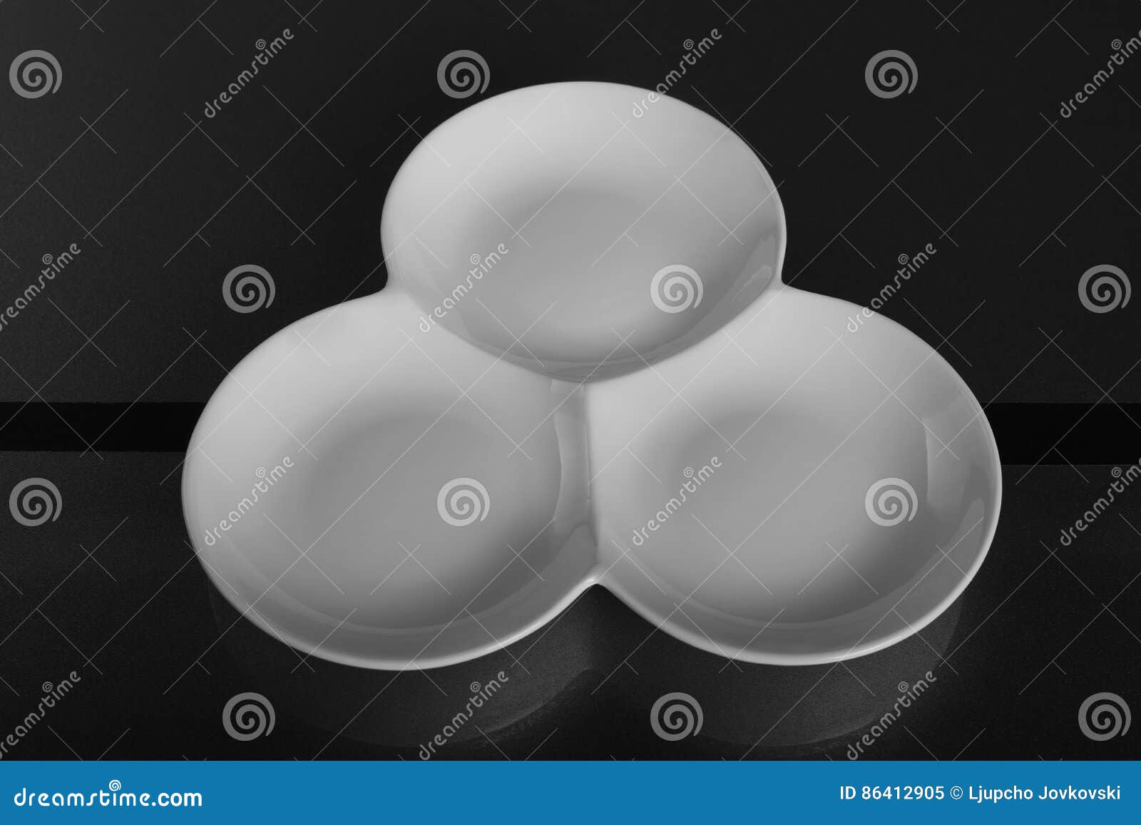 Round Porcelain Bowl with Three Compartments. Top View Stock Image ...