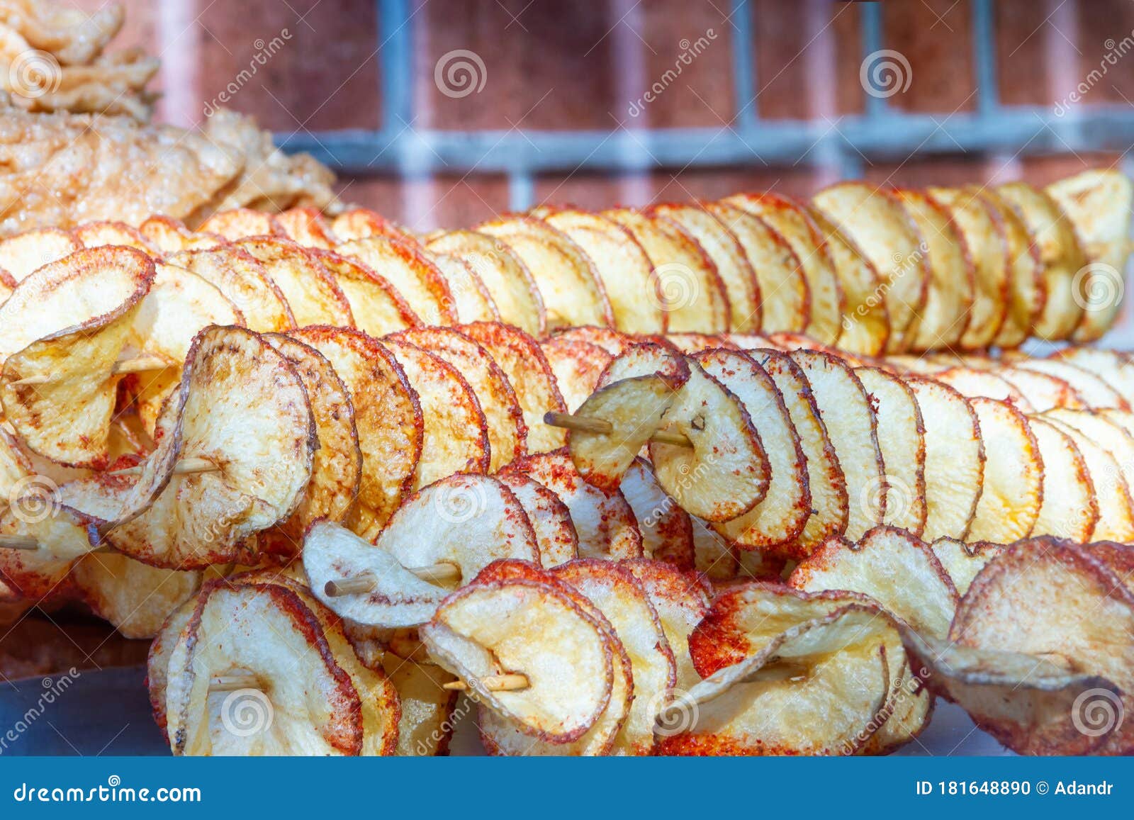 Round Potato Chips Skewered Outside on a Bright Sunnyday Stock Photo ...