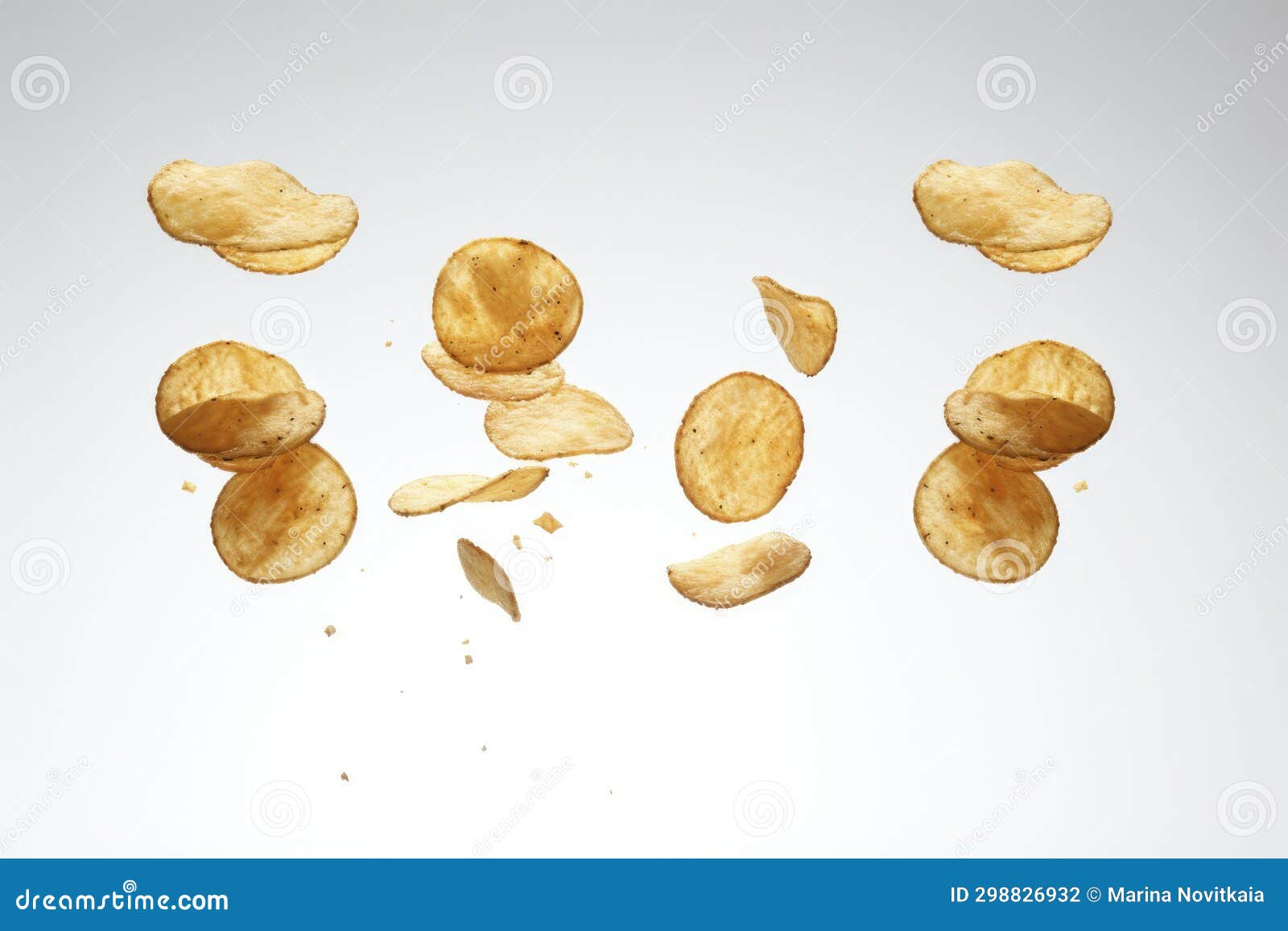 Round Potato Chips with Spices Fall in Pile on Light Gray Gradient ...