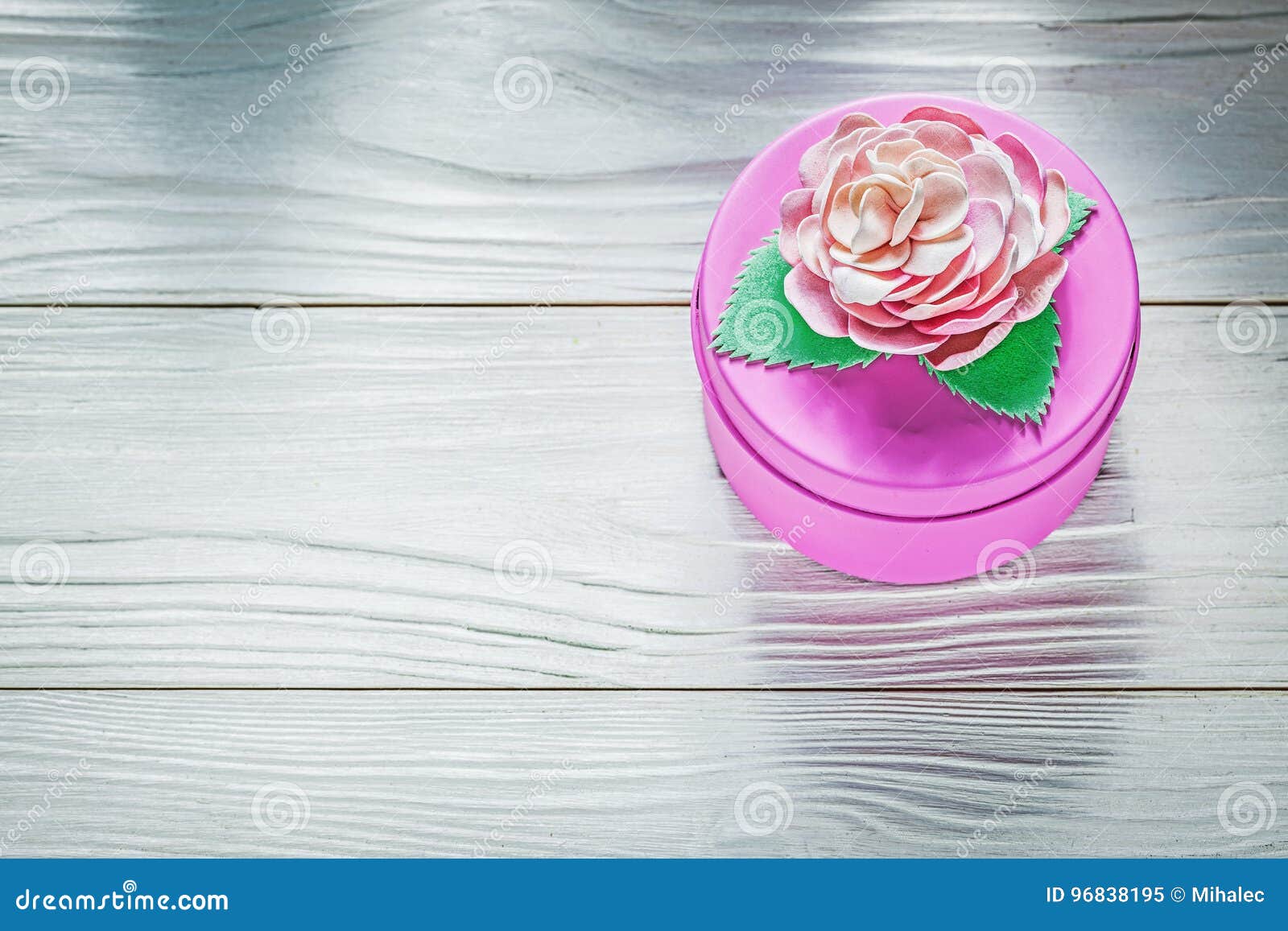 Round Present Box on Wooden Board Celebrations Concept Stock Image ...