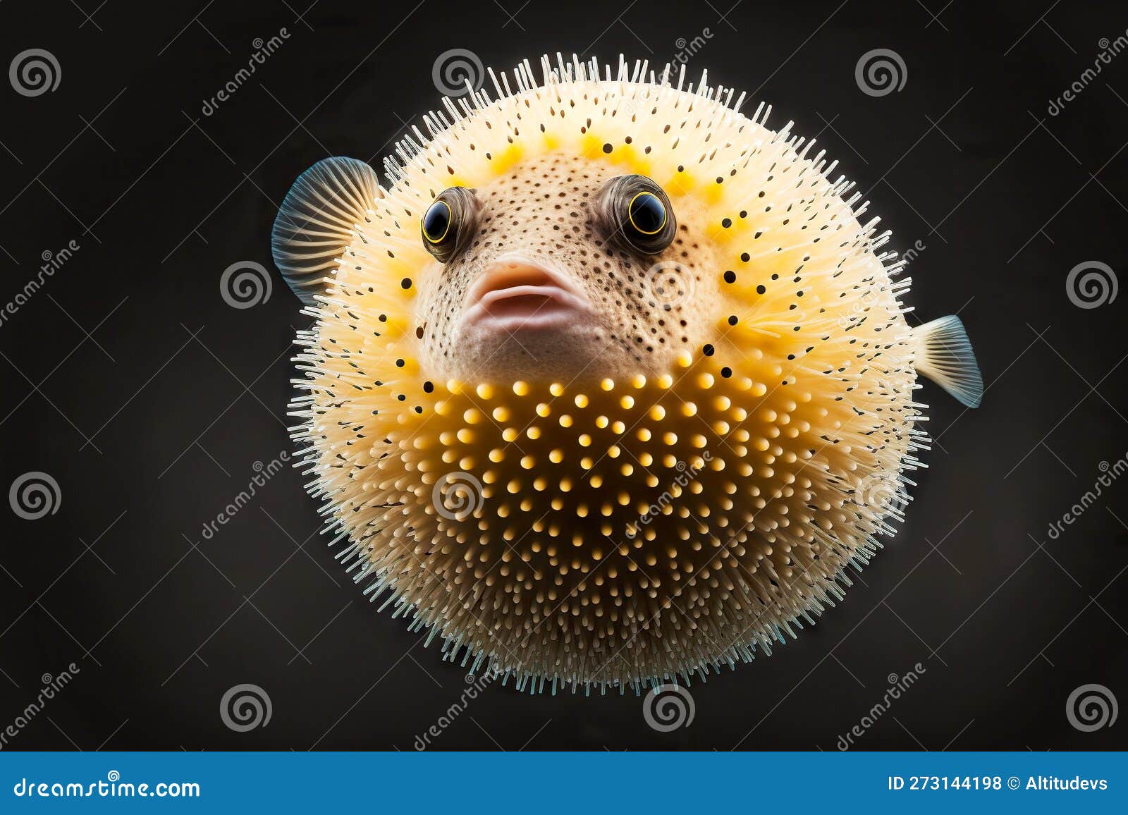 Round Prickly Swollen Puffer Fish on Dark Brown Background Stock ...