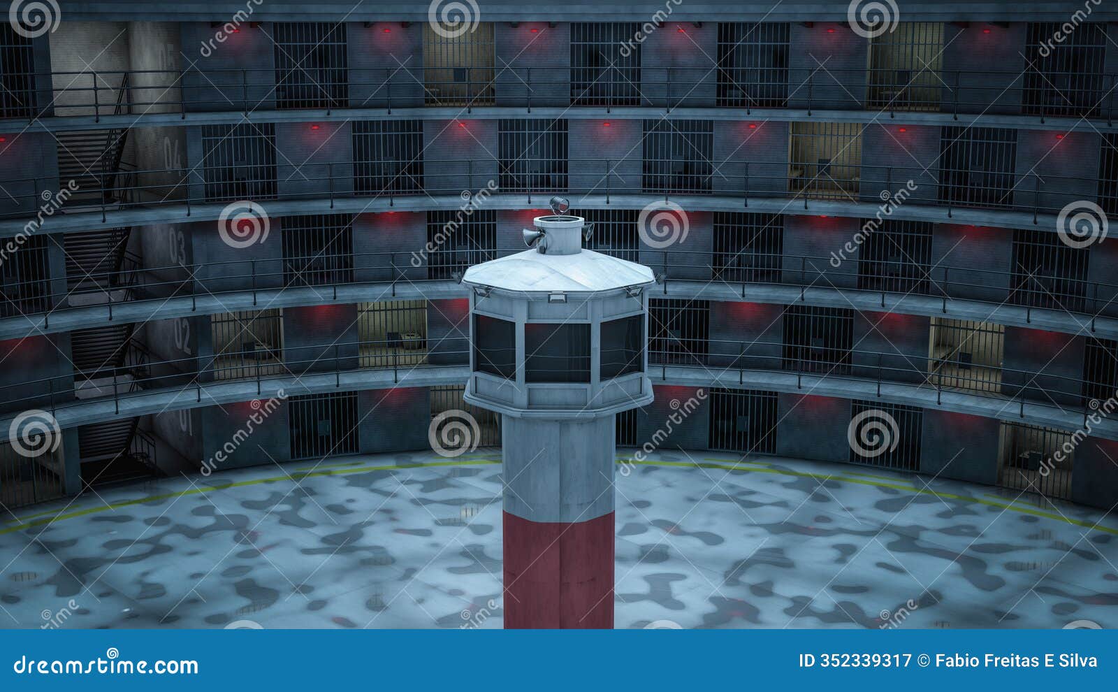 Maximum Security Prison Courtyard. 3d Rendering. Stock Illustration ...