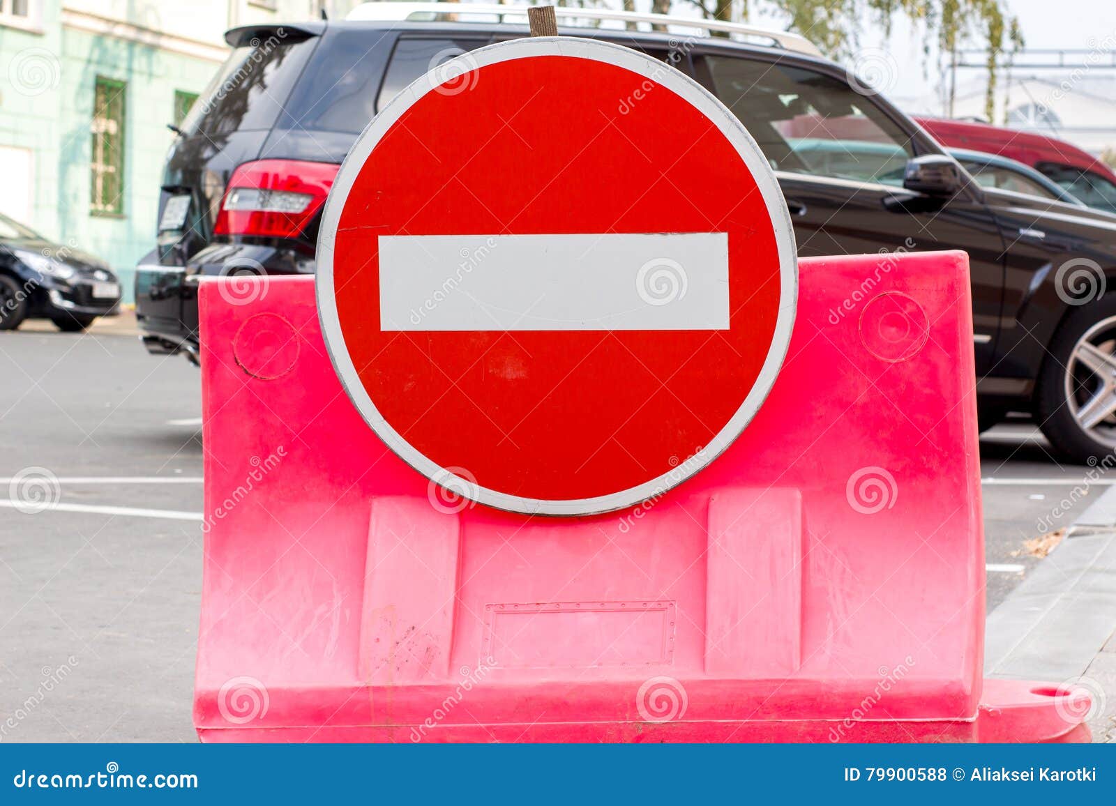 Round Prohibitory Traffic Sign on a Black Car Stock Photo - Image of ...