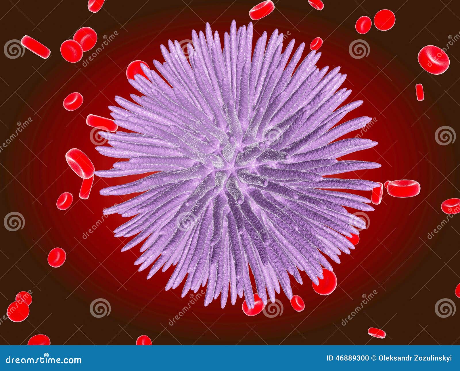 Round Purple Microbe with Blood. Raster Stock Illustration ...