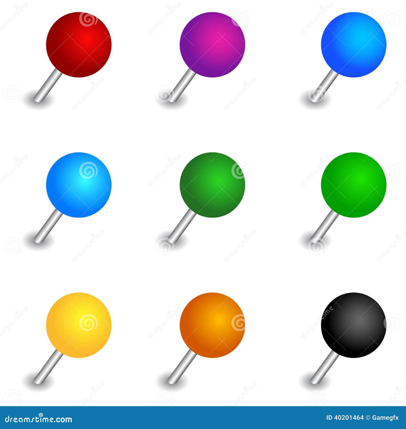 Round pushpin set stock vector. Illustration of pushpin - 40201464