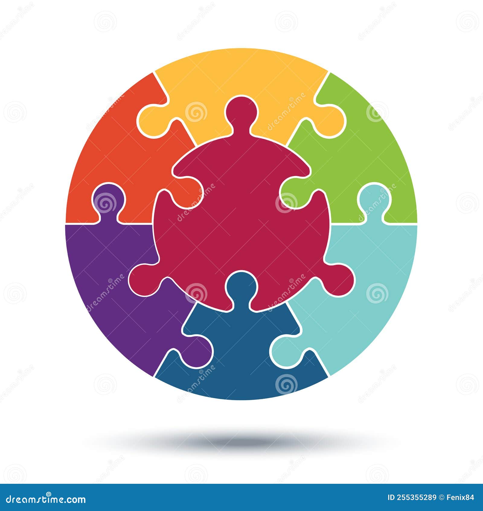 Round Puzzle Pieces. Blank Vector Template. Seven Colored Connected ...