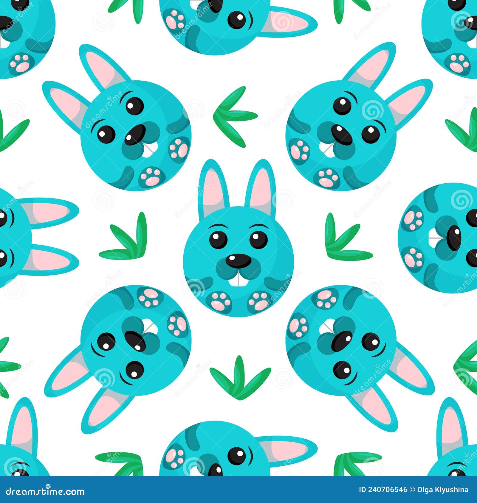 Round Rabbits Seamless Pattern. Vector Background with the Faces of ...