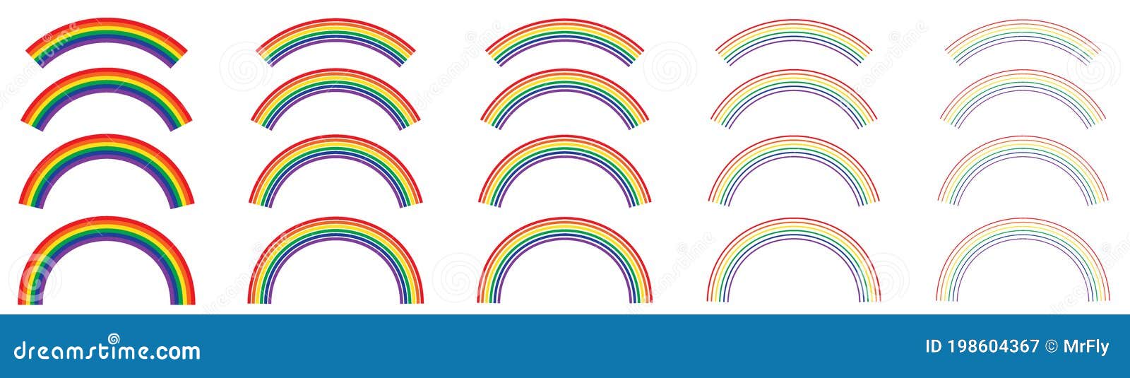 Set of 20 Different Rainbow Shapes Stock Vector - Illustration of light ...