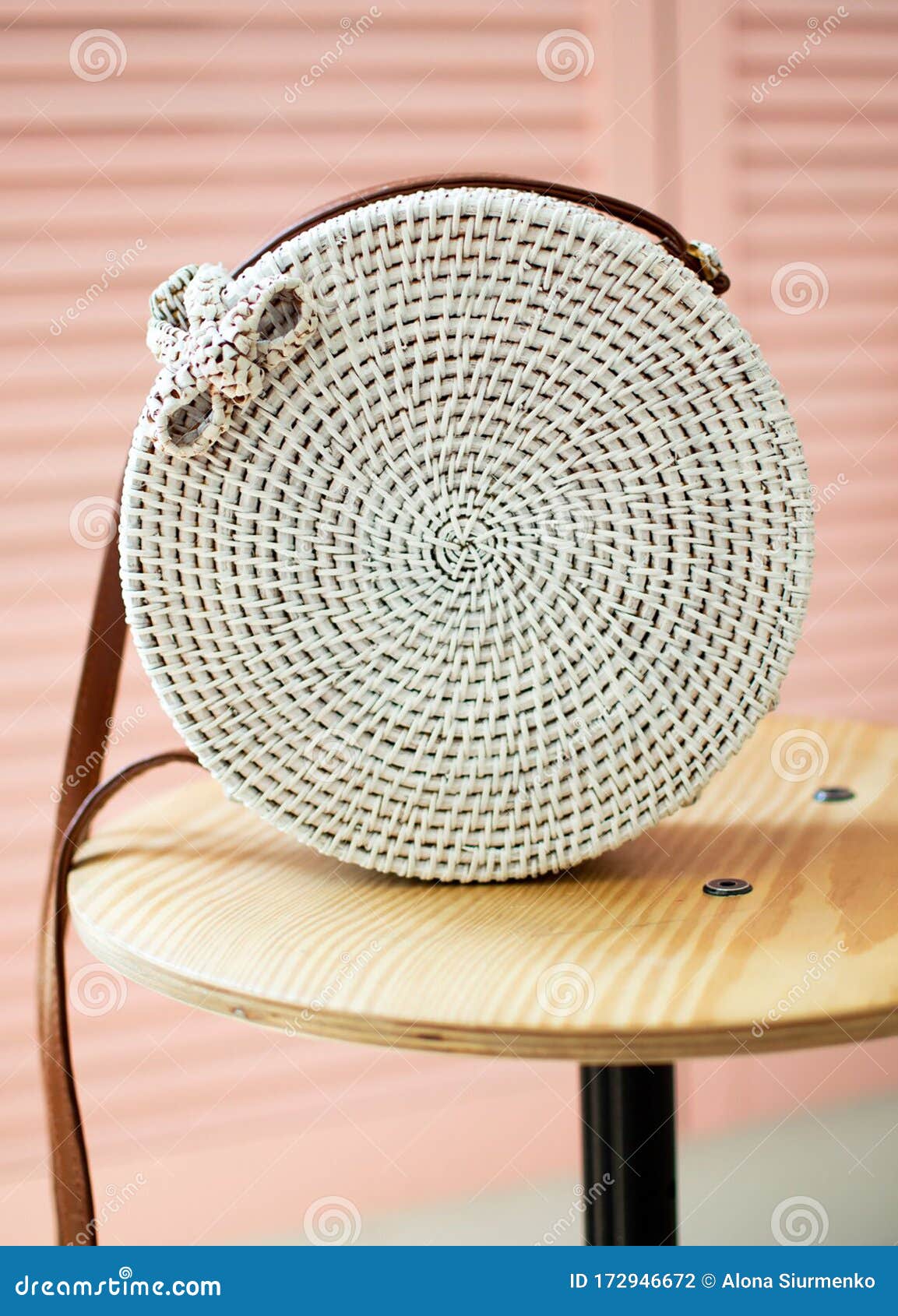Round Rattan Handbag. White Rattan Bag Stock Photo - Image of female ...