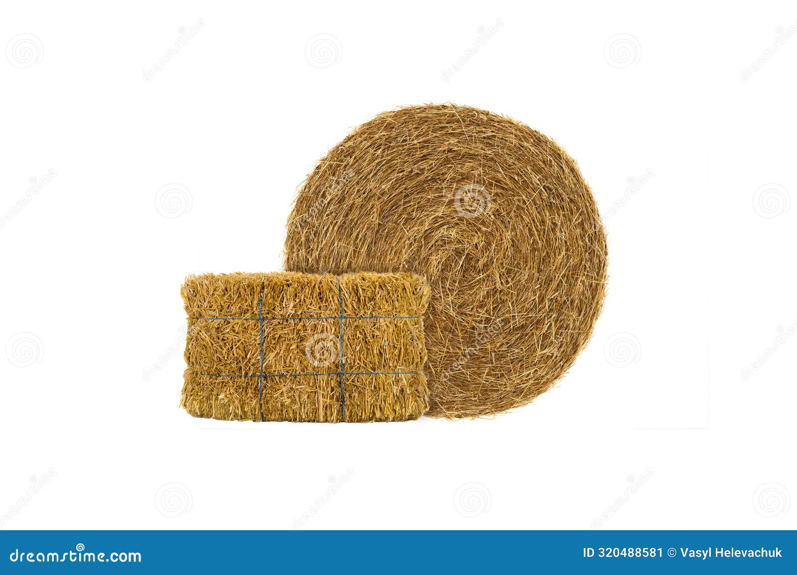 Round and Rectangular Hay Bale Isolated on White Stock Image - Image of ...