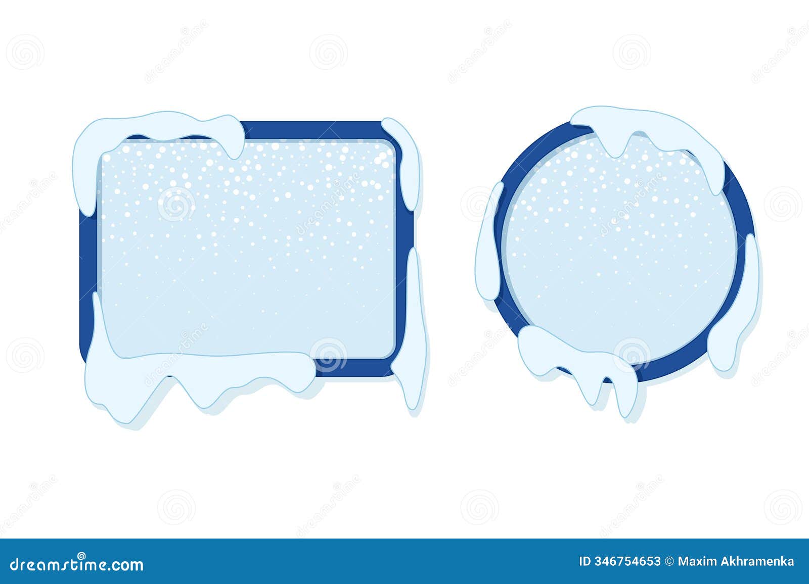 Round and Rectangular Winter Frames with Falling Snow in Flat Style ...