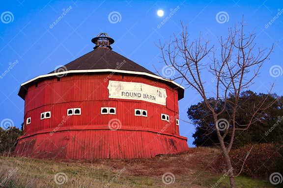 Round red barn stock image. Image of building, moon, night - 23289585