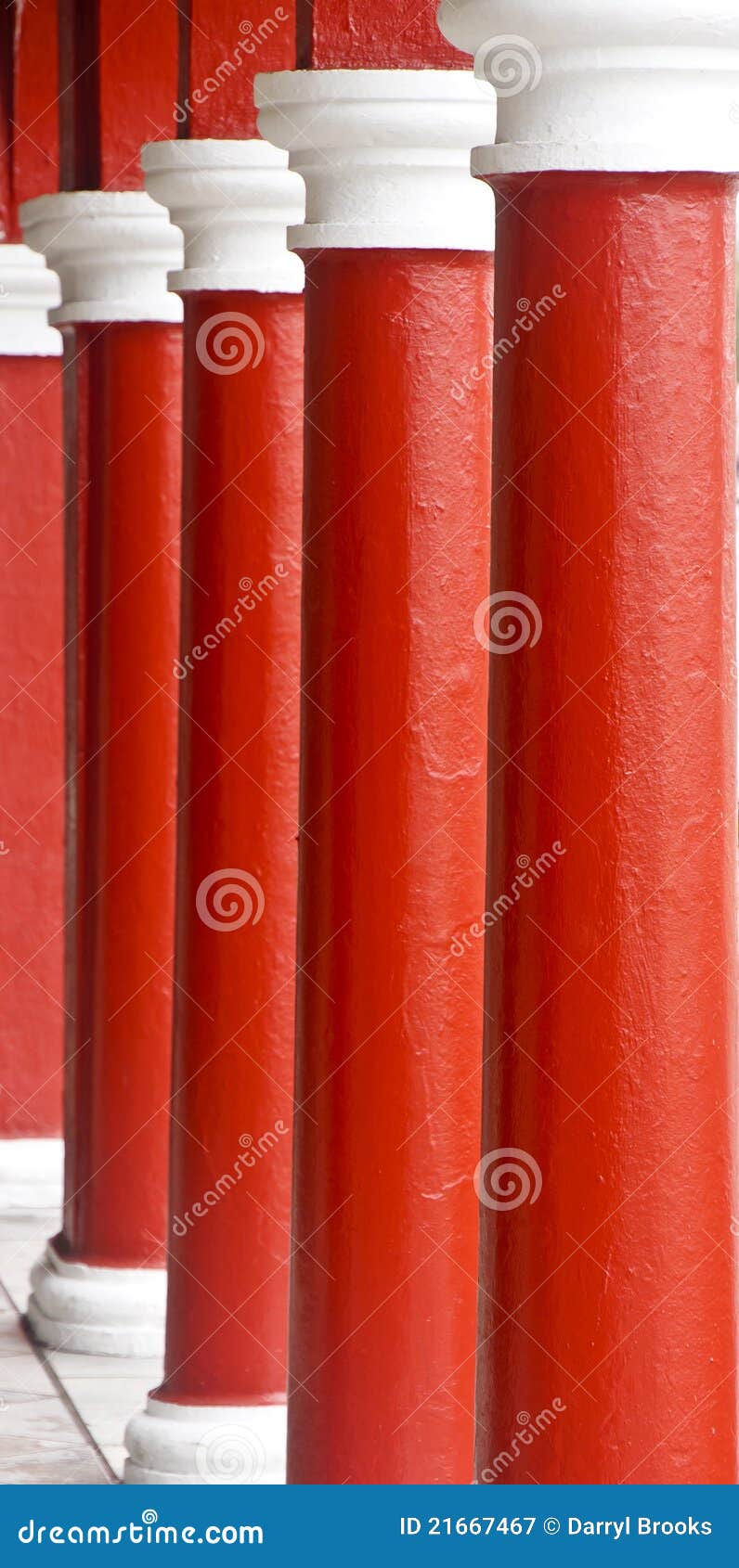 Round Red Columns with White Trim Stock Image - Image of column ...