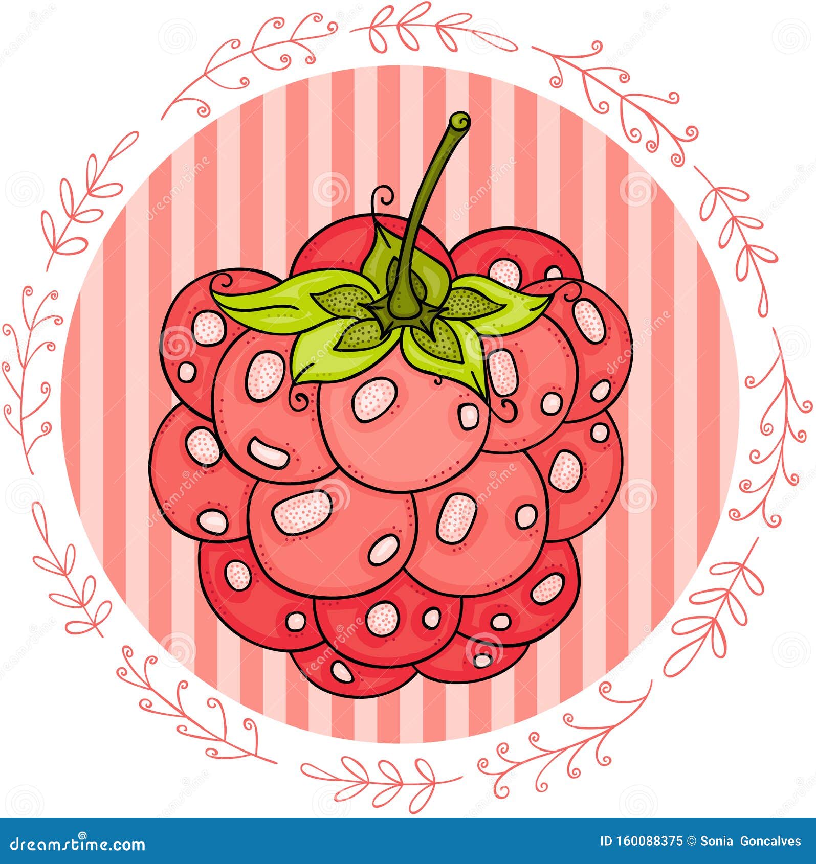 Round Red Label with Raspberry Stock Vector - Illustration of drawing ...