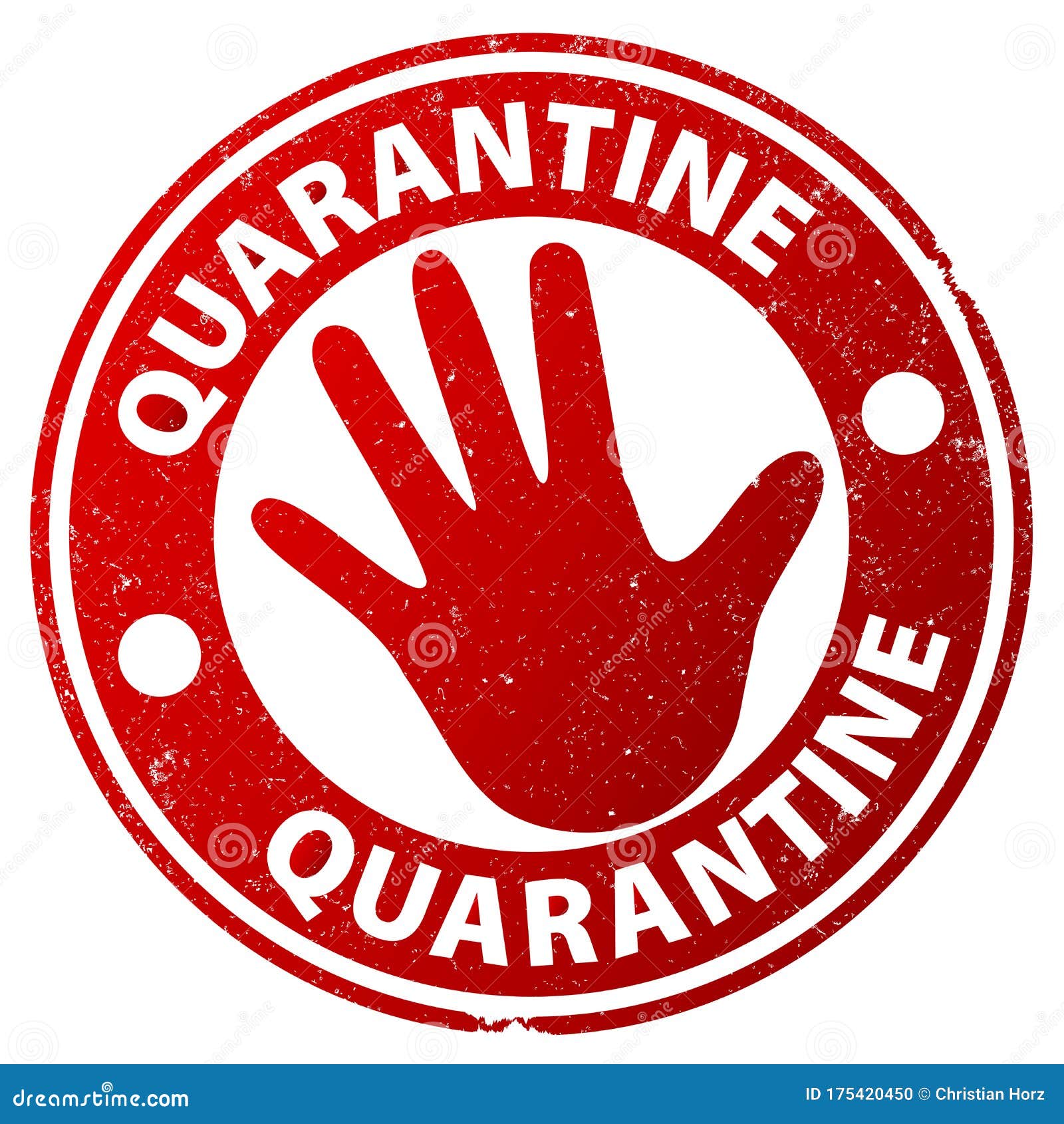 Round Red QUARANTINE Rubber Stamp with Hand Stop Gesture Stock Vector ...