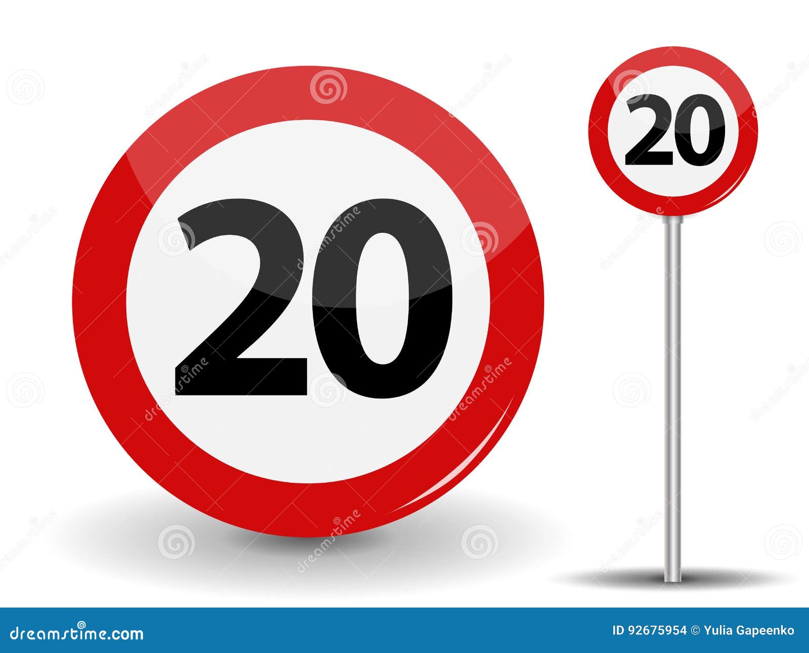 Round Red Road Sign Speed Limit 20 Kilometers Per Hour. Vector ...
