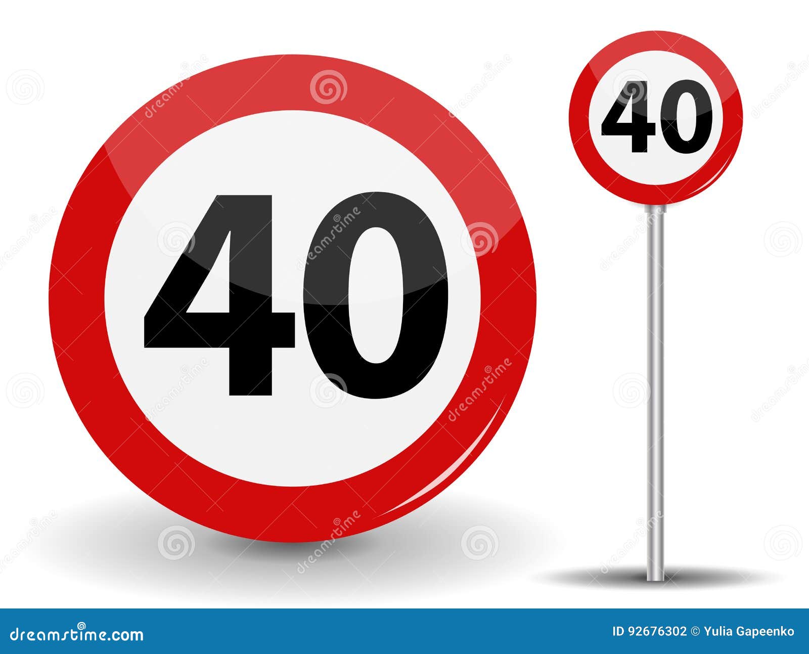 Round Red Road Sign Speed Limit 40 Kilometers Per Hour. Vector ...