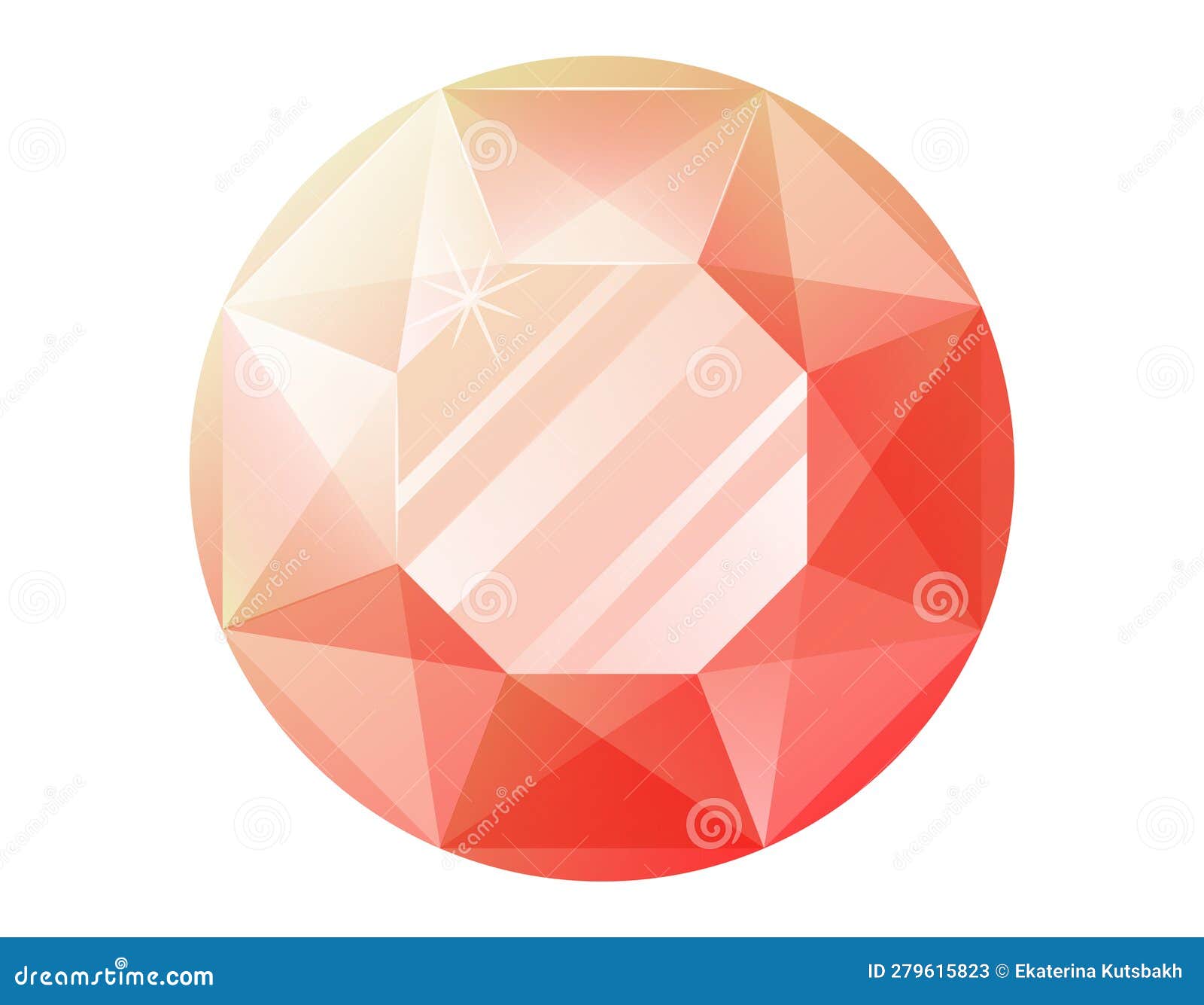 Round Red Shining Realistic Gemstone. Vector Isolated Cartoon Precious ...