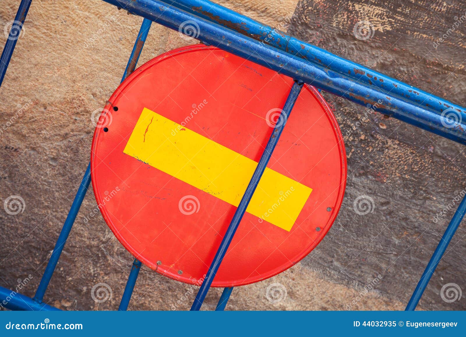 Round Red Sign No Entry on Road Barrier Stock Image - Image of barrier ...