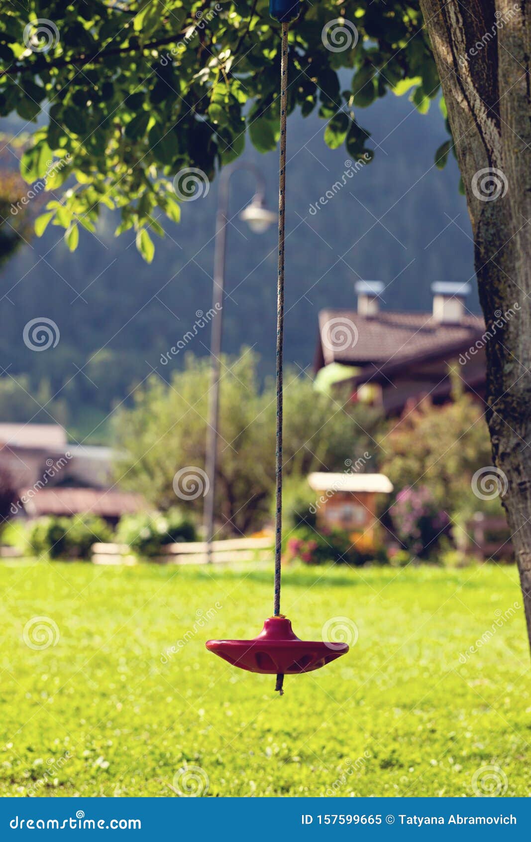 Round Red Swing for Children on a Tree. Toning. Relax Stock Image ...