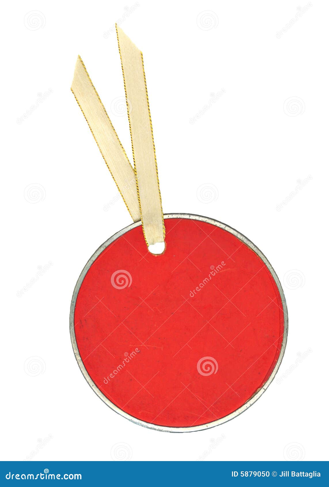 Round Red Tag with Ribbon stock photo. Image of hole, dirty - 5879050