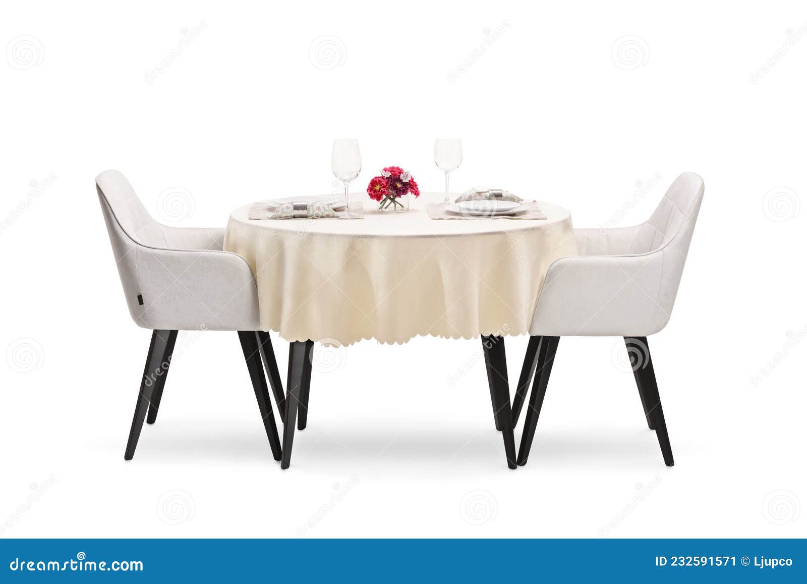 Round Restaurant Table with a Cloth Set for Two Persons Stock Image ...