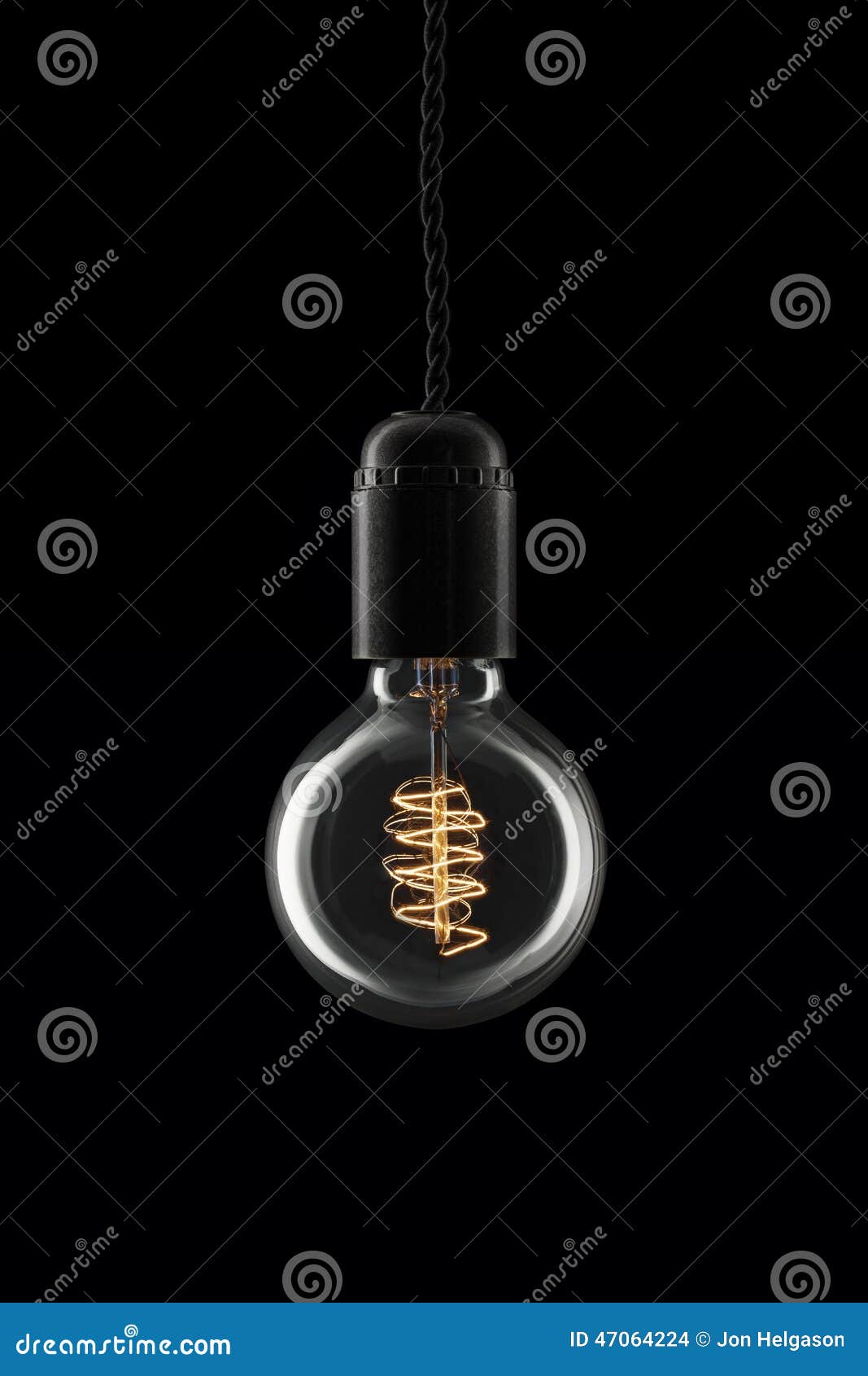Round Retro Lightbulb - Light on Stock Photo - Image of shiny, vintage ...