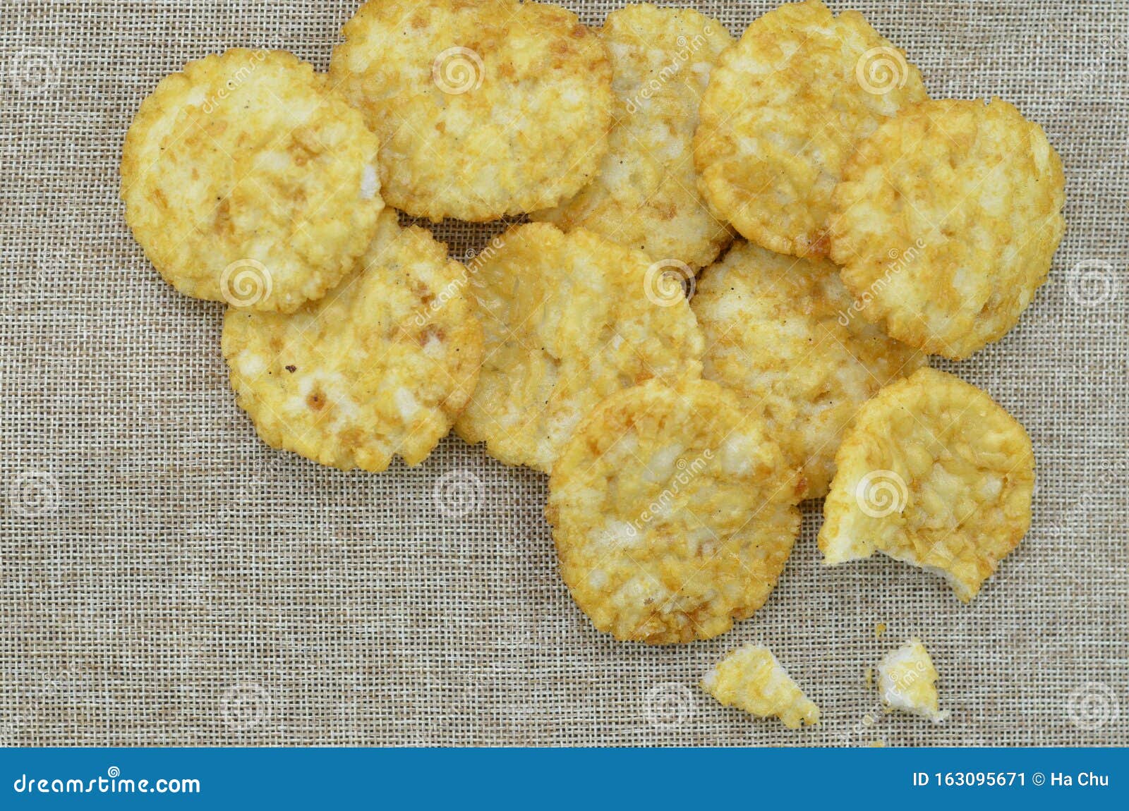 Round Rice Cracker on Wooden Background Stock Image - Image of honey ...