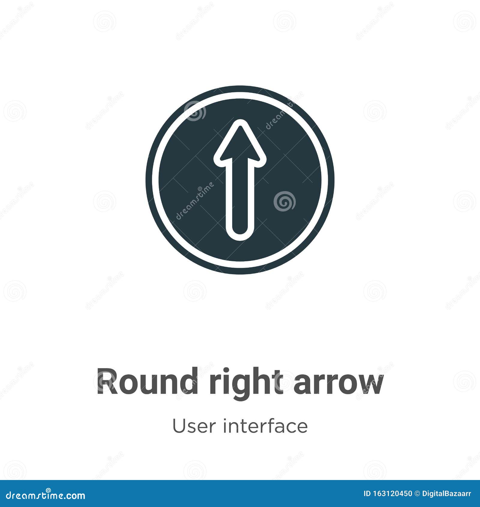 Round Right Arrow Vector Icon on White Background. Flat Vector Round ...