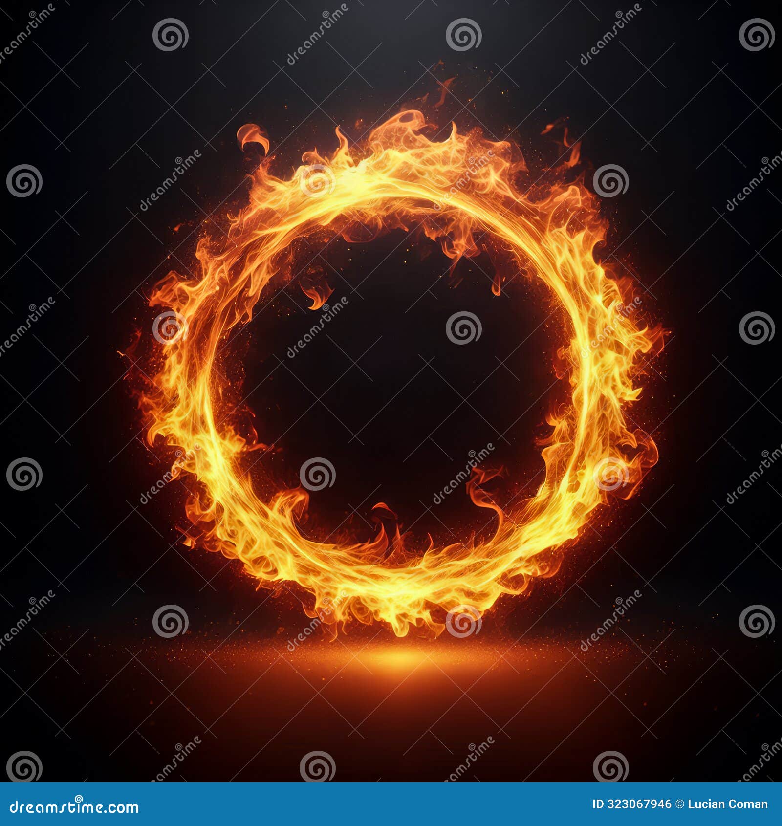 Round Ring of Fire, Flames Blasting, Black Background Stock ...