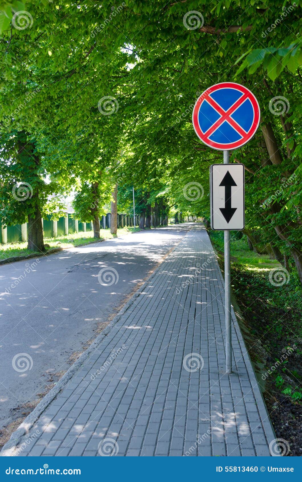 Round Road Sign, Standing is Prohibited. Stock Photo - Image of urban ...
