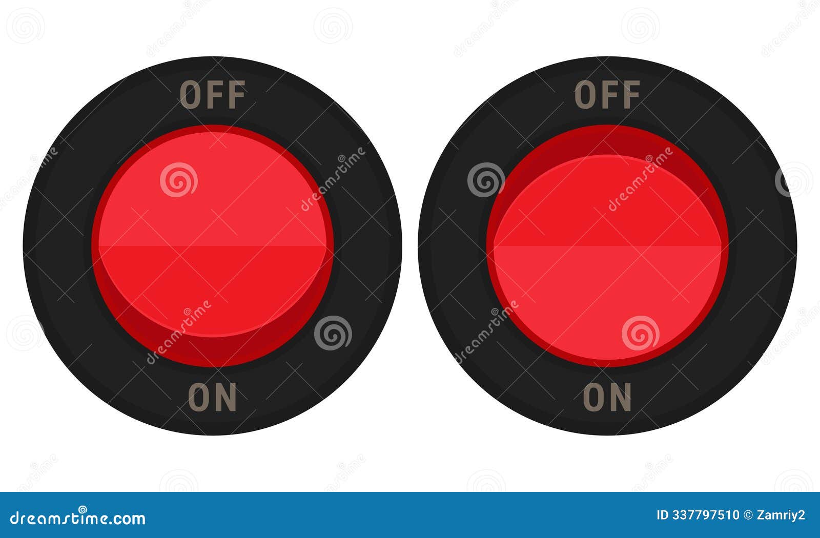 Round Rocker Switch with Red Button and on OFF Text Labels Stock ...