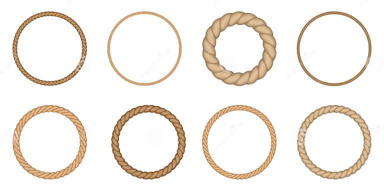 Round Rope Borders Set. Circle Vintage Frames. Vector Design Elements ...