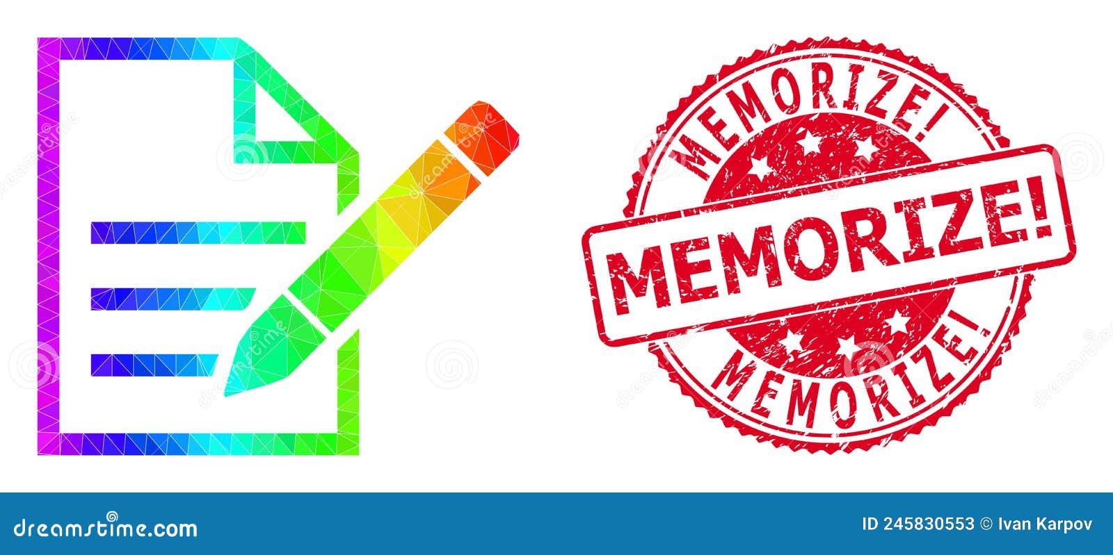 Round Rubber Memorize! Seal Imprint with Vector Lowpoly Edit Text Page ...