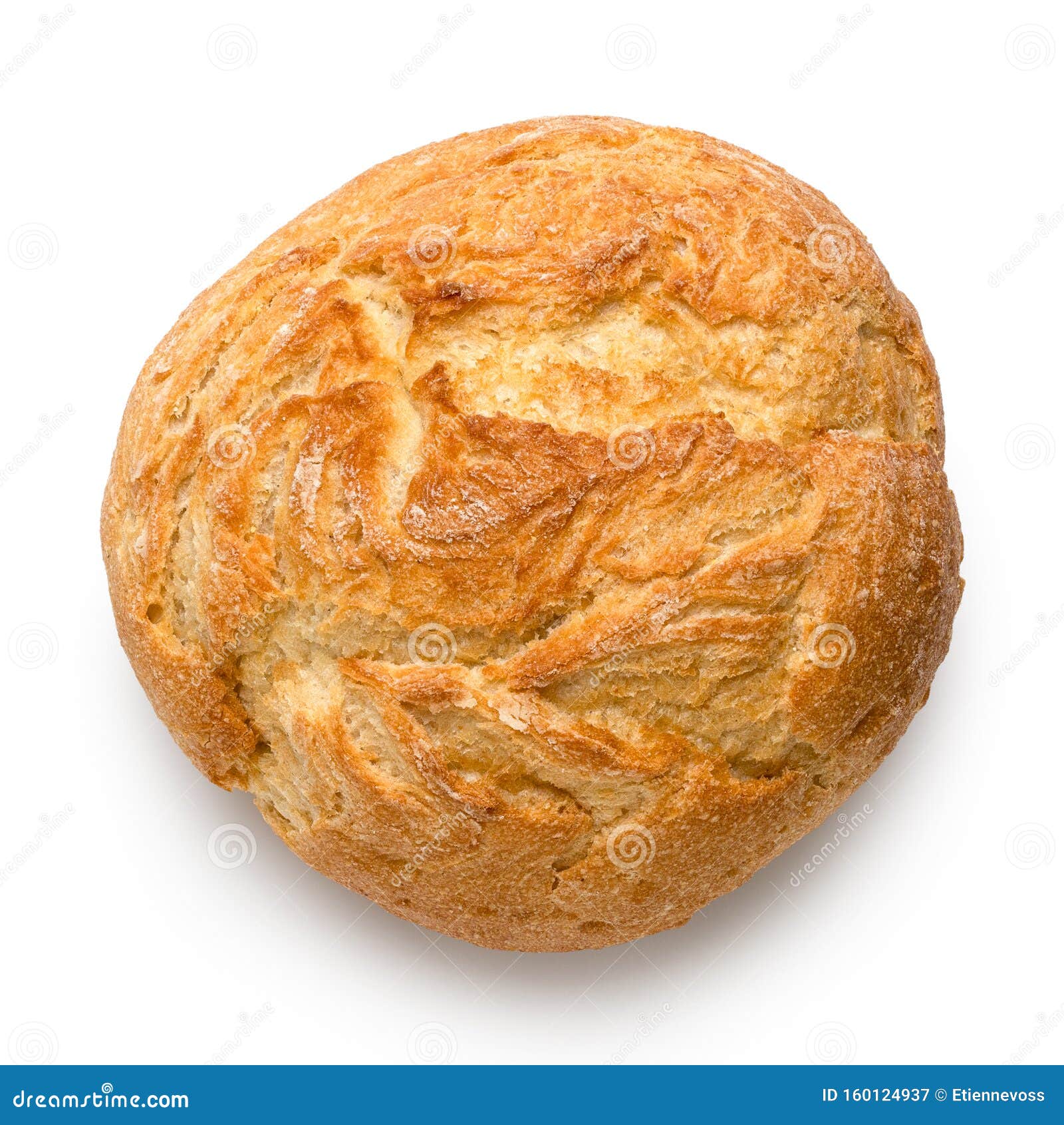 Round Rustic White Bread Roll Isolated on White. Top View Stock Image ...