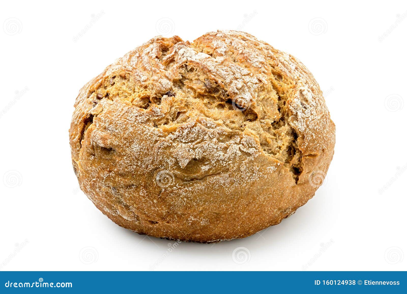 Round Rustic Whole Wheat Bread Roll Isolated on White Stock Photo ...