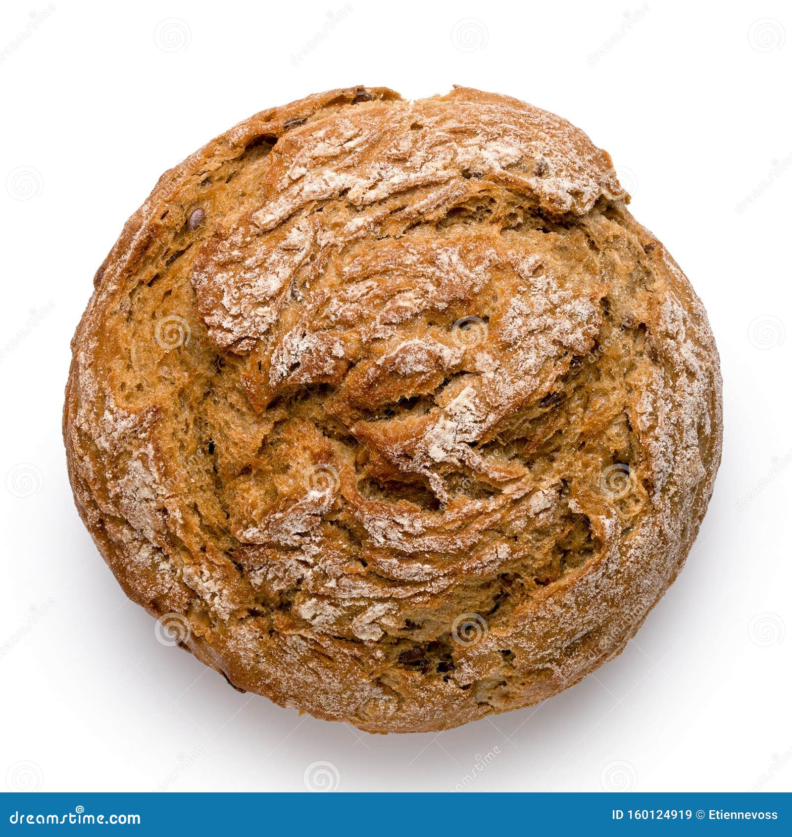 Round Rustic Whole Wheat Bread Roll Isolated on White. Top View Stock ...