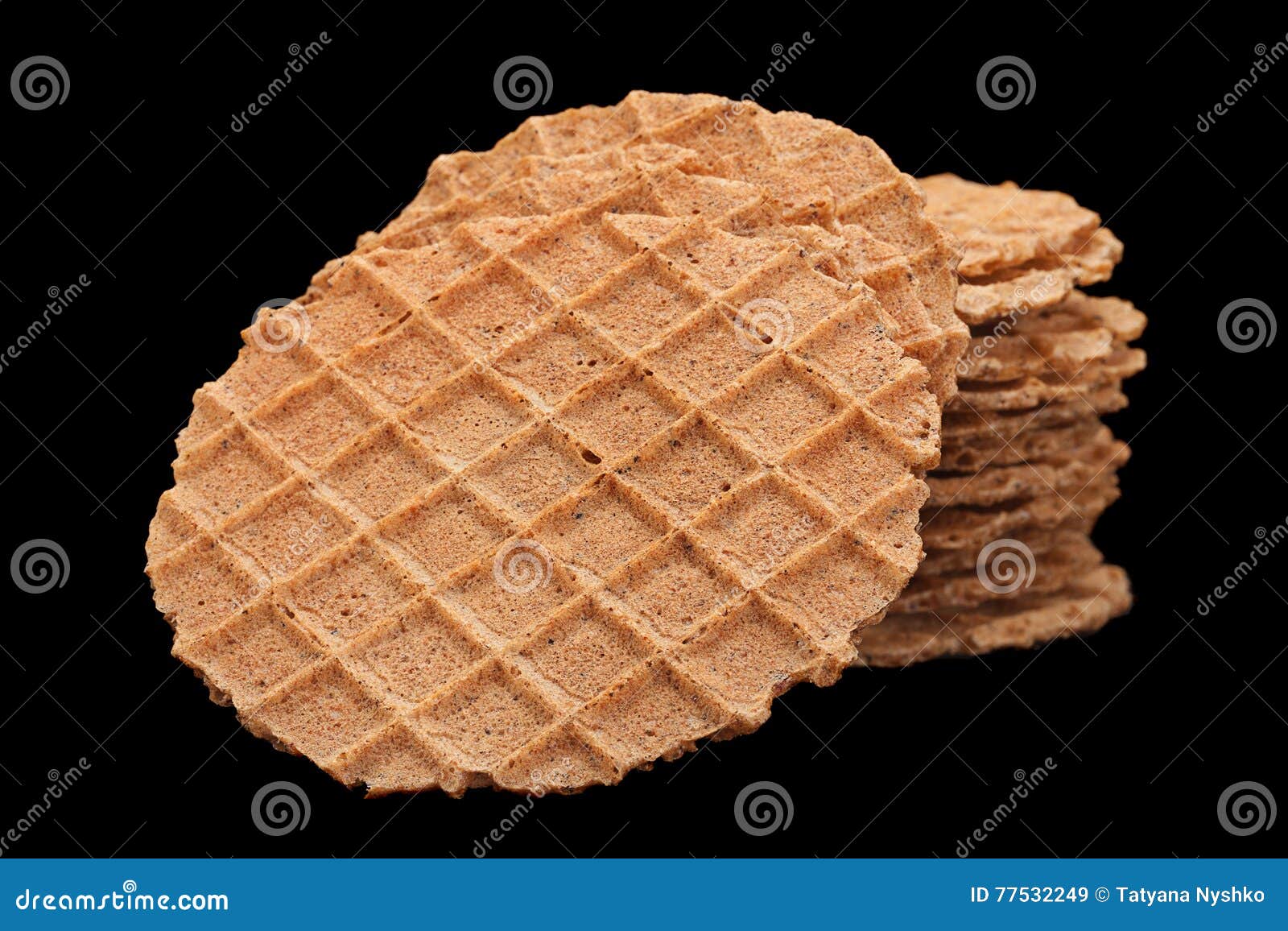 Round Salted Wafer on Black Stock Image - Image of macro, food: 77532249