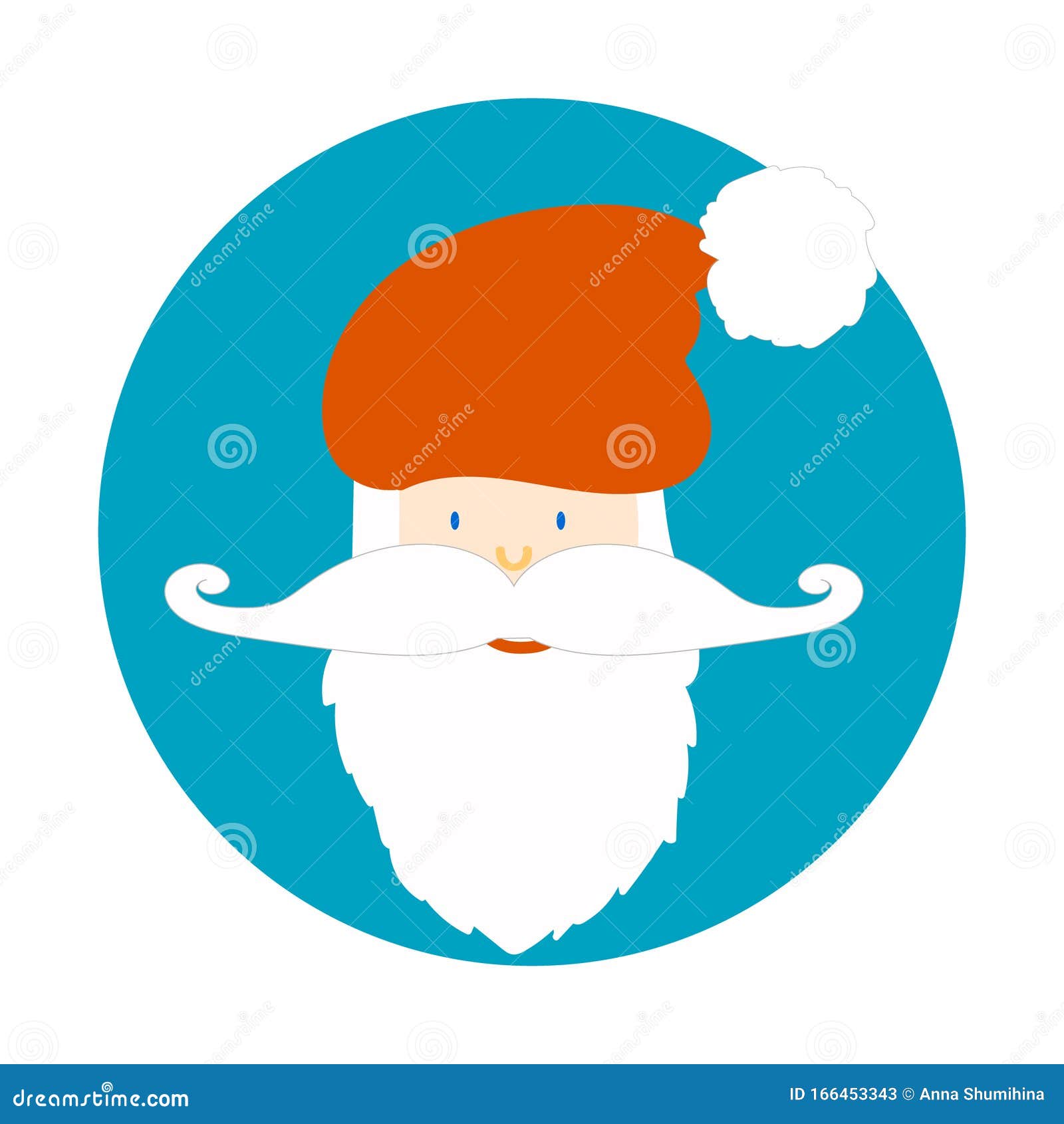 Round Santa Claus Head Icon with Big Mustache and White Beard Vector ...