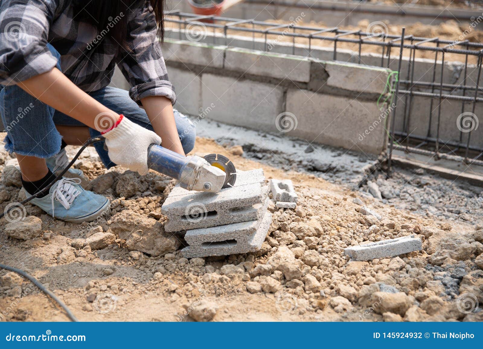 Round Saw in the Building, Work on Laying Paving Slabs. Stock Photo ...