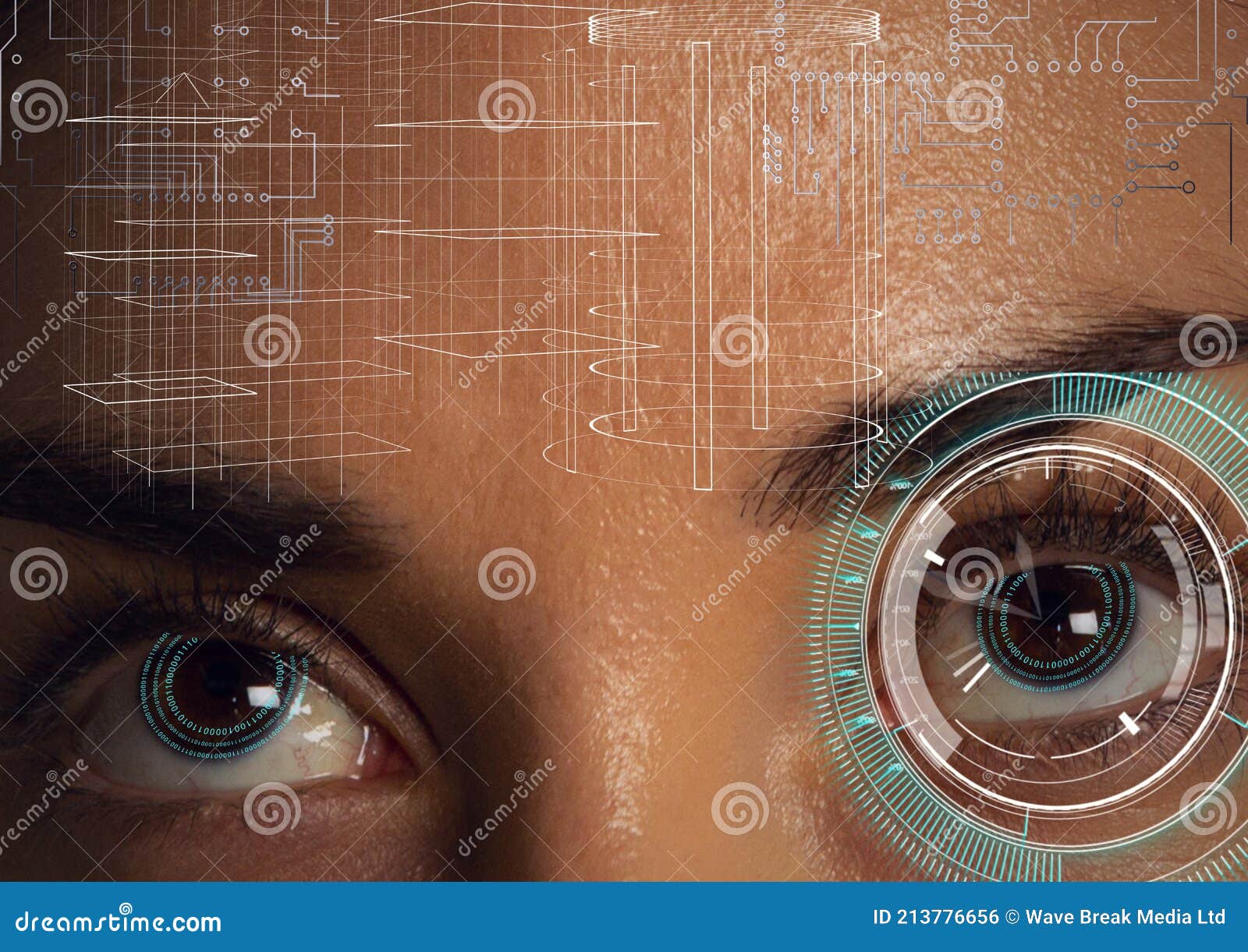 Round Scanner and Microprocessor Connections Against Close Up of Female ...