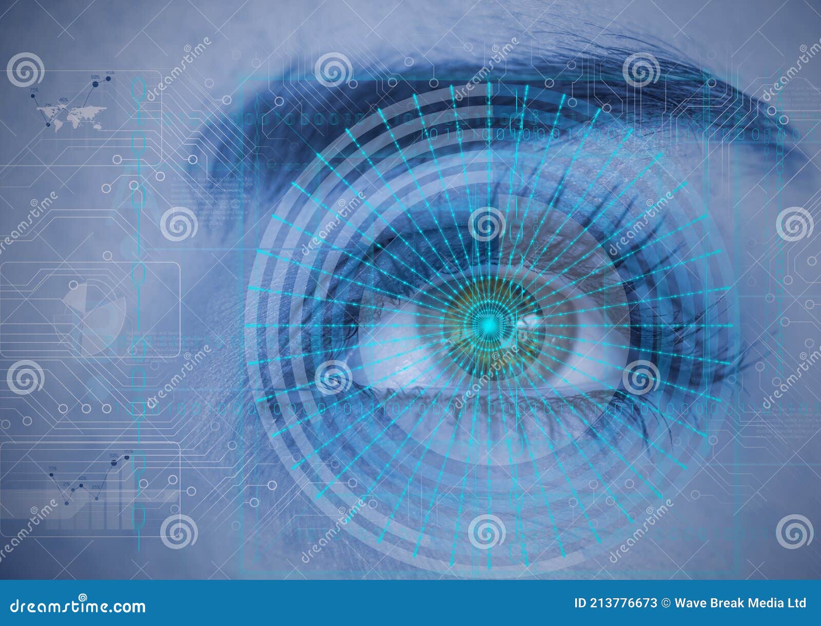 Round Scanner and Microprocessor Connections Against Close Up of Female ...